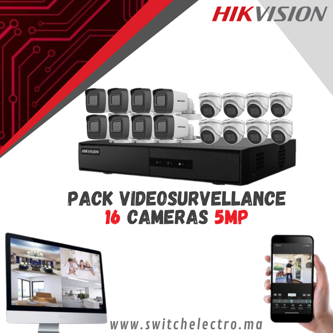 Pack de Videosurveillance HIKVISION complet 16 caméras 5MP – SWITCH Electro