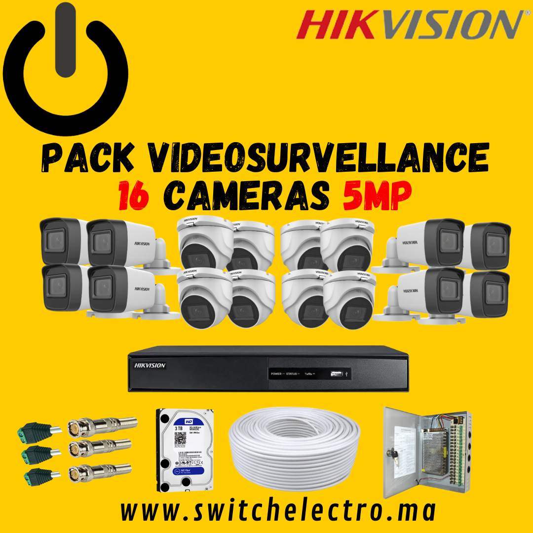 Pack de Videosurveillance HIKVISION complet 16 caméras 5MP – SWITCH Electro